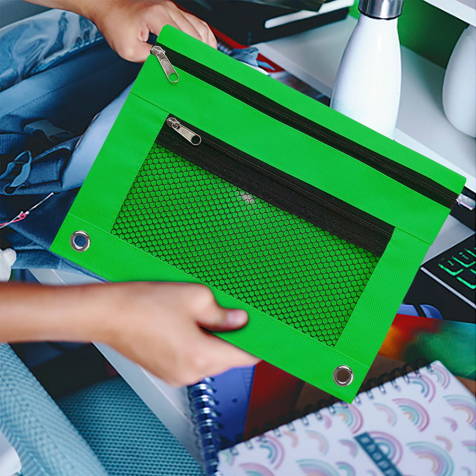 ICQOVD 2PC Pencil Case Set with 3-Ring Zippers - Versatile Pouches for ...