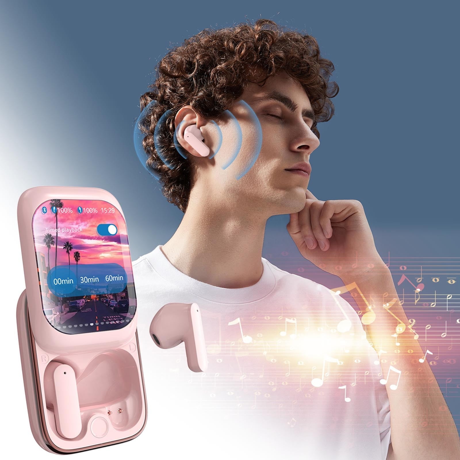 ICQOVD Bluetooth Headset HD Display Screen Noise Reduction Long Battery ...