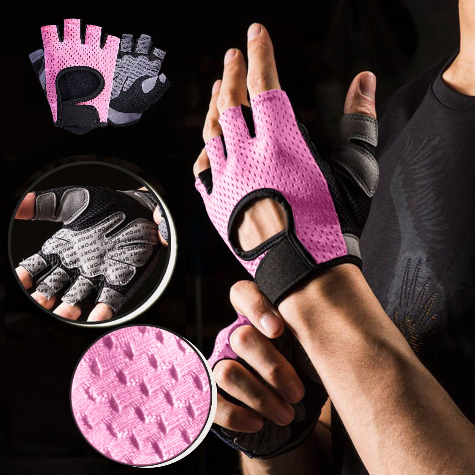 ICQOVD Breathable Mesh Half Finger Workout Gloves for Men Or Women Gym Training Yoga Cycling and ...