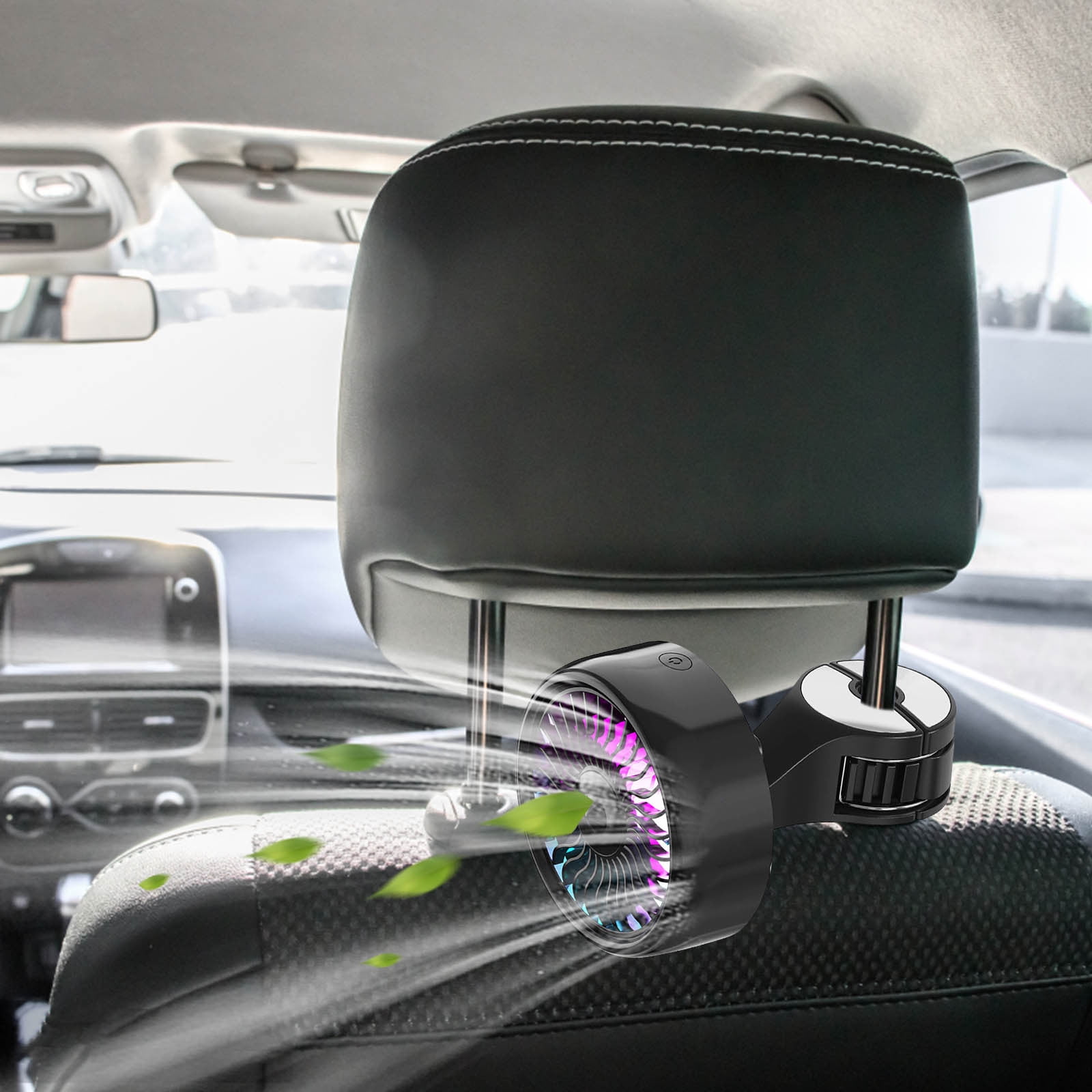ICQOVD Car Seat Hook Fan with Rotating RGB Light Cool Fan for Back Seat Passenger Portable Car ...