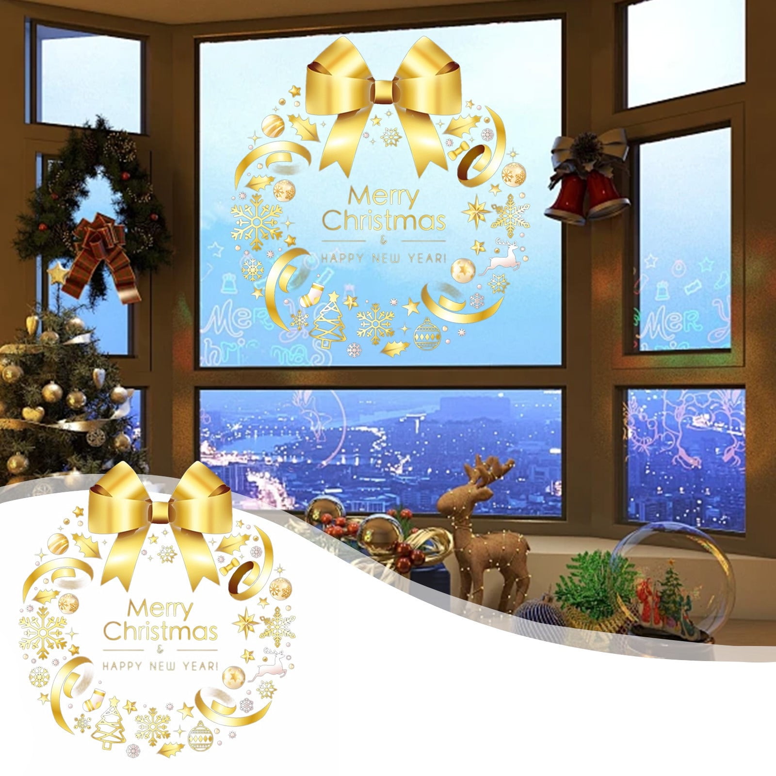 ICQOVD Christmas Decoration Christmas Wreath Stickers Holiday Window ...
