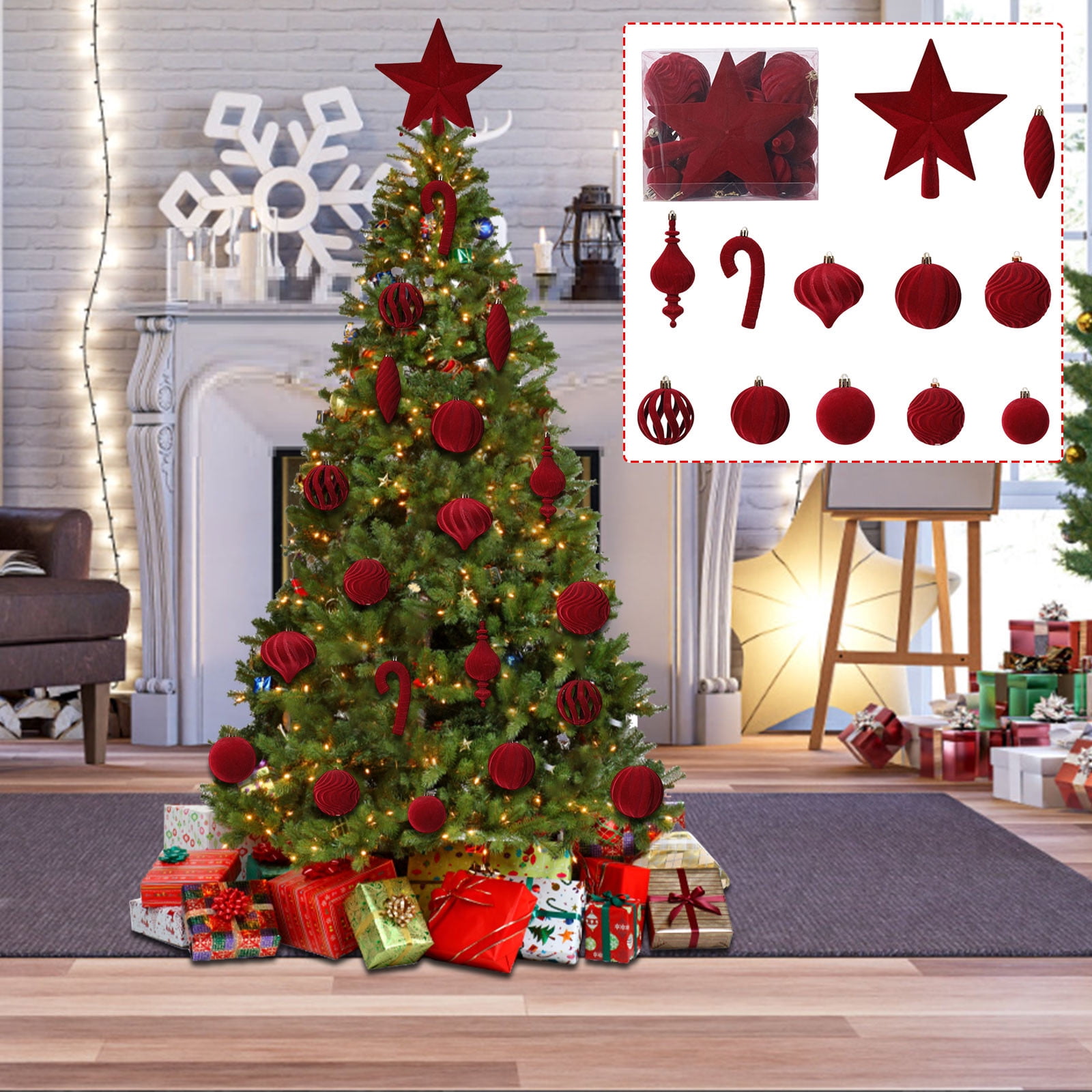 ICQOVD Christmas Velvet Christmas Balls Flocked Christmas Tree Ball ...