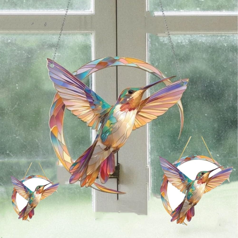 ICQOVD Hummingbird Suncatcher Colorful Window Hanging Window Stained ...