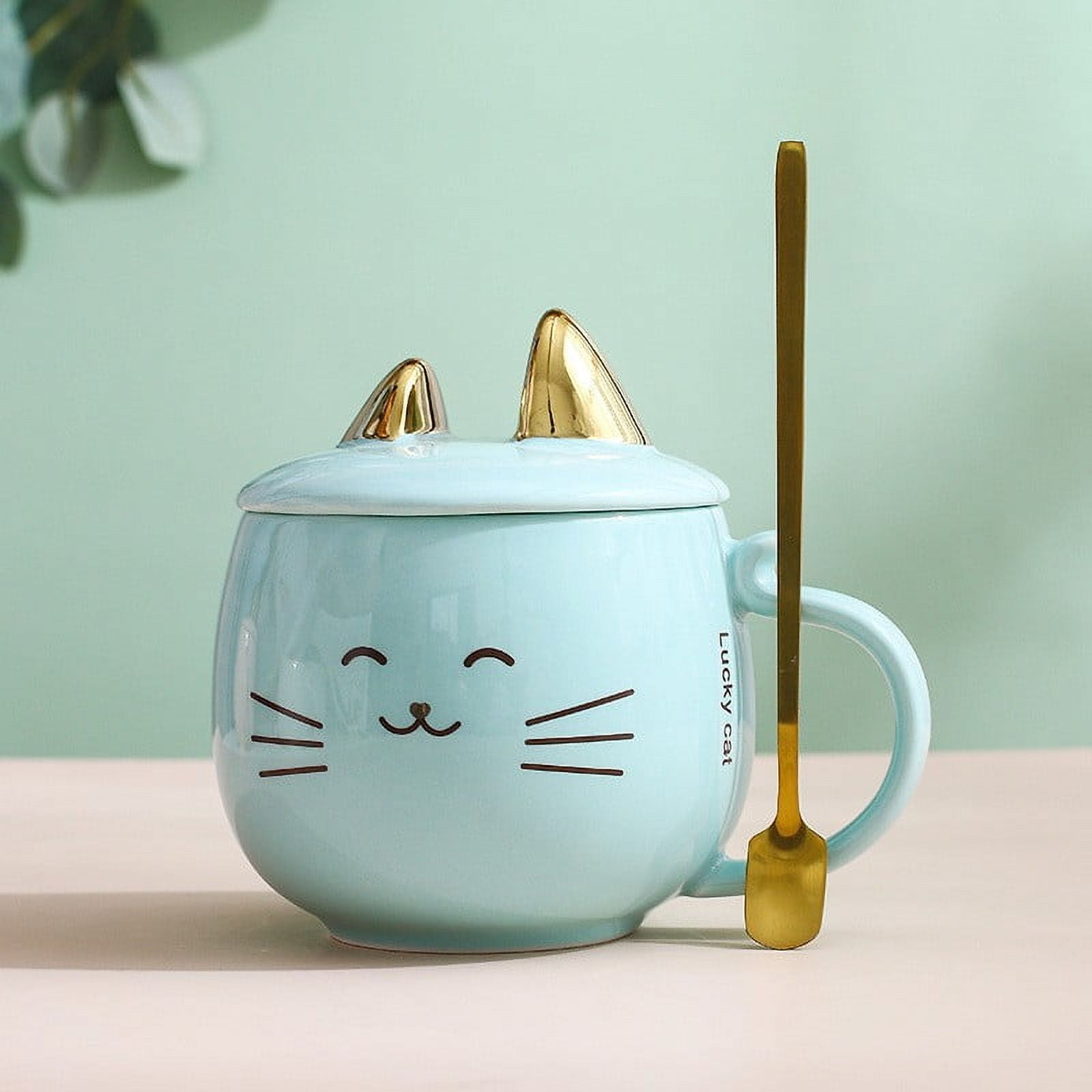 ICQOVD Coffee Mug with Spoon and Lid Mug with Spoon Mug with Ears ...