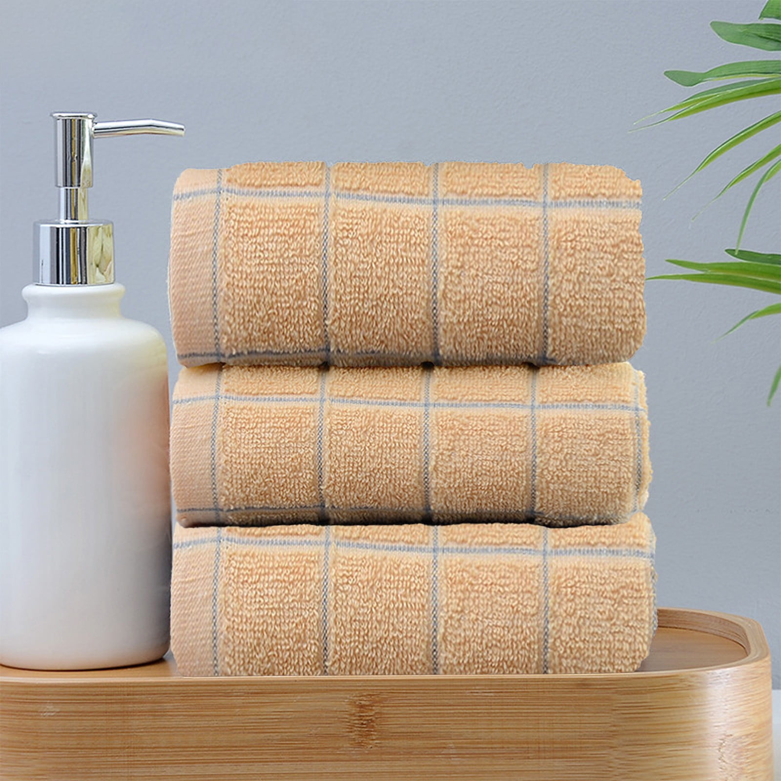 ICQOVD Cotton Plain Plaid Towel Absorbent Soft Face Towel Face Towel Thickened Cotton Towel ...