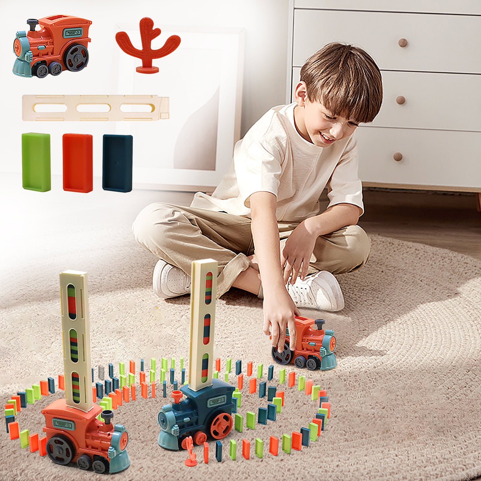 ICQOVD Domino Train Set with 100 Dominoes Automatic Domino Train Domino ...