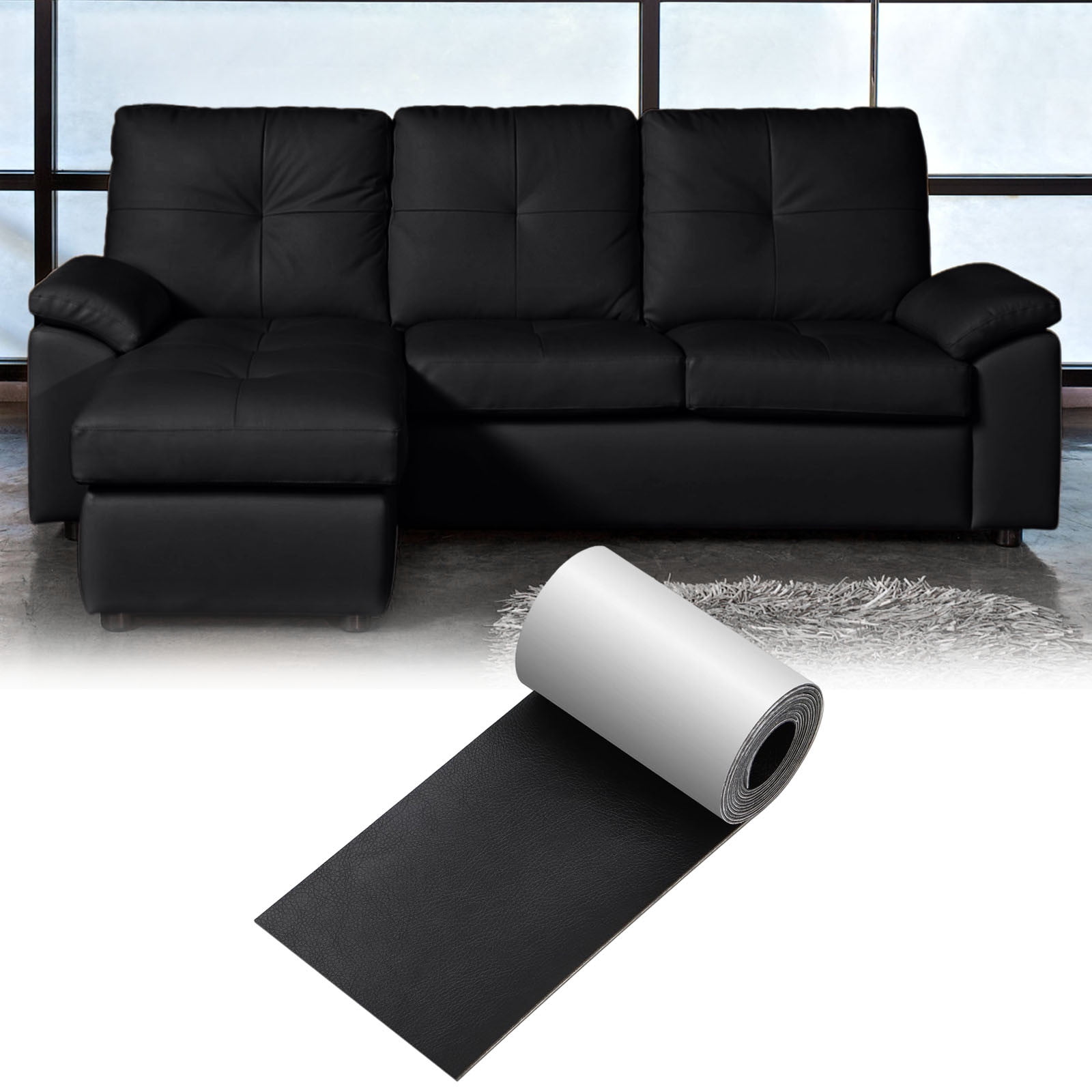 ICQOVD Faux Leather Self-Adhesive Black 40 X 160 Cm Leather Repair Set ...