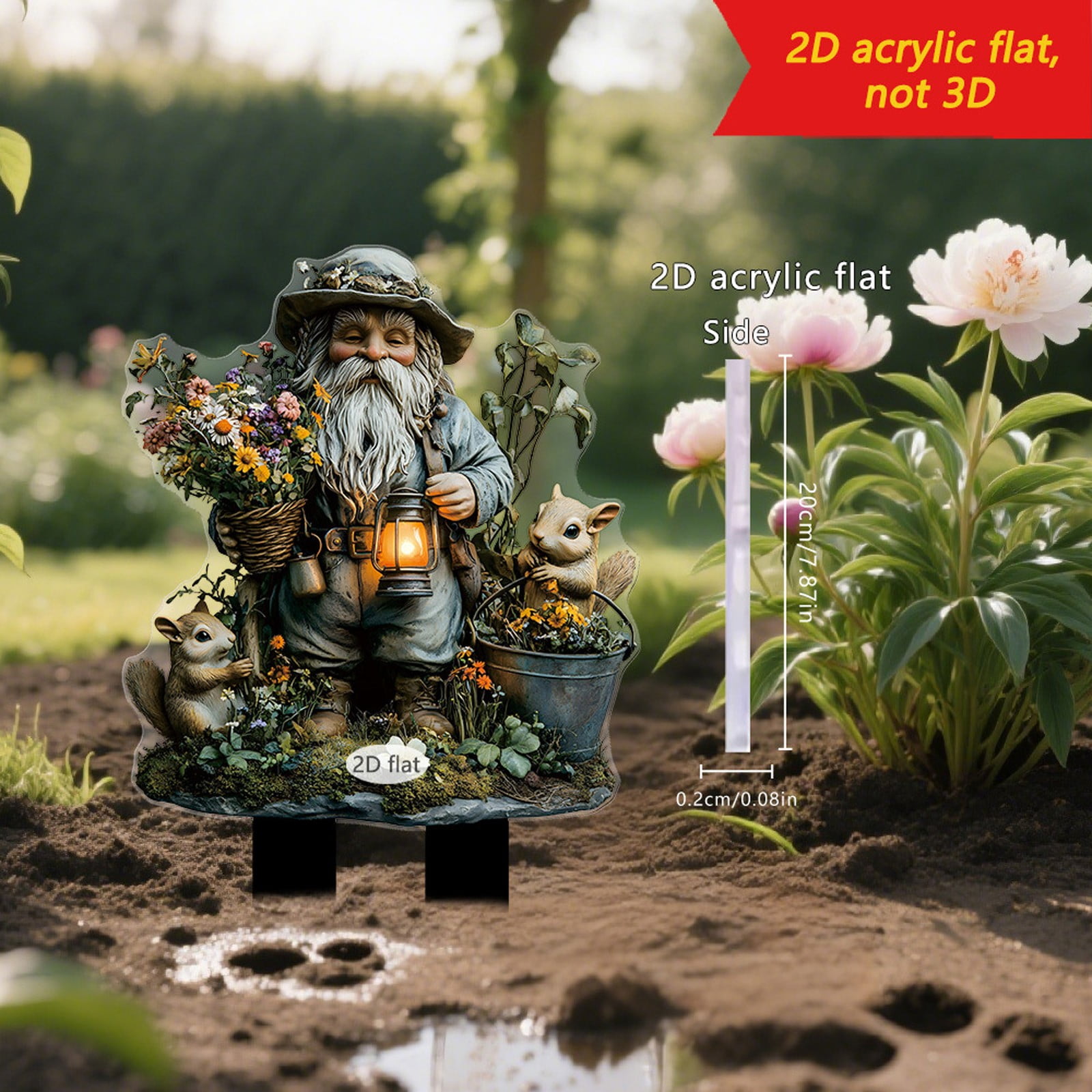 ICQOVD Garden Dwarf Ground Planting Decoration 2D Garden Stake Outdoor ...