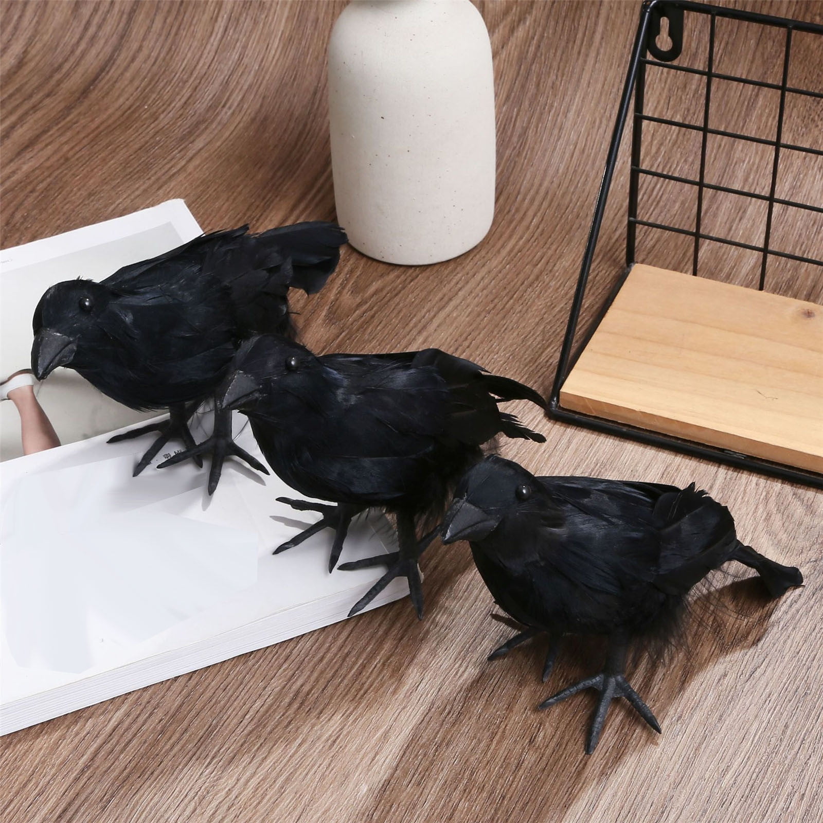 ICQOVD Halloween Black Feathered Crows Halloween Decorations Artificial ...