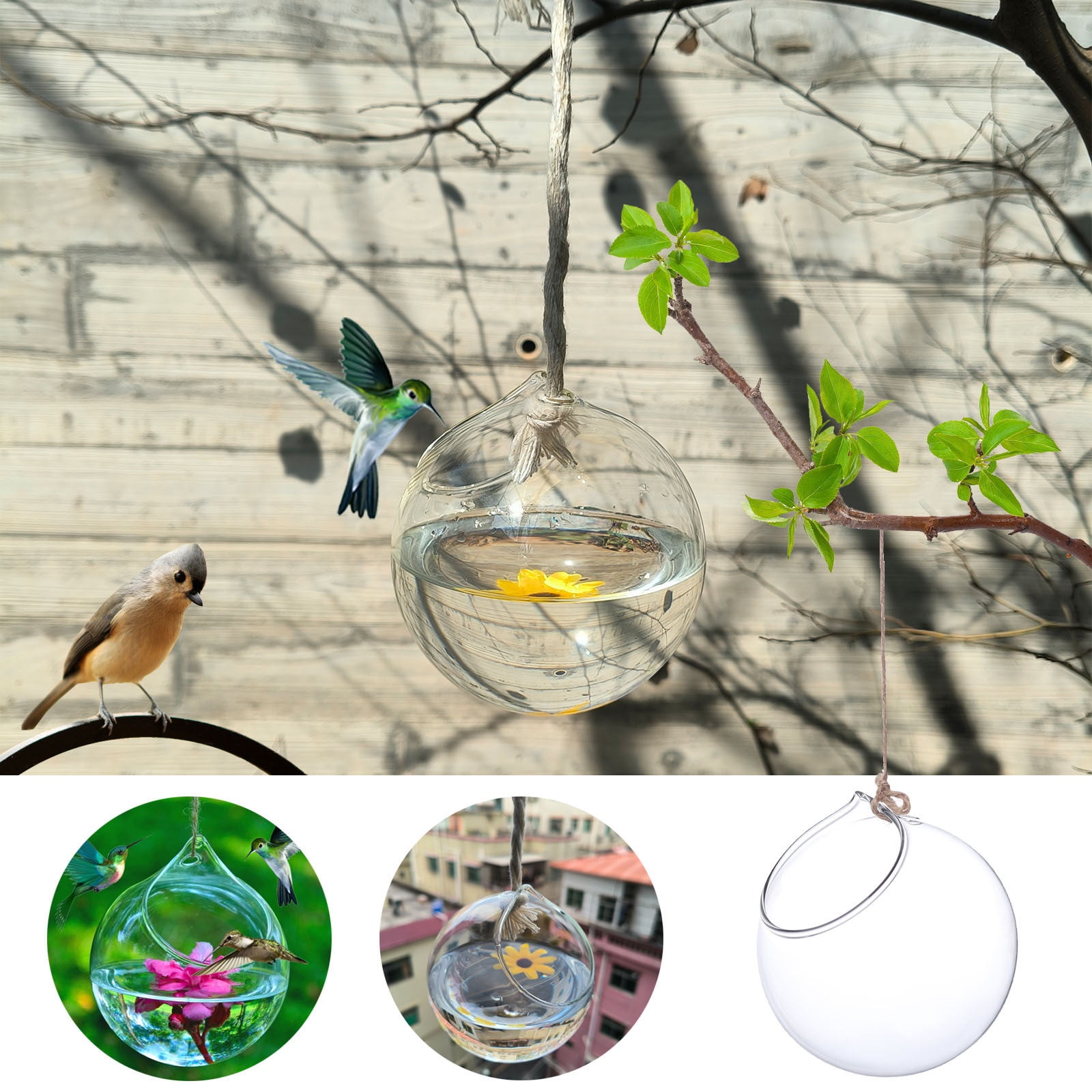 ICQOVD Humming Glass Feeder Manually Blowing Glass Hummingbird Feeder ...