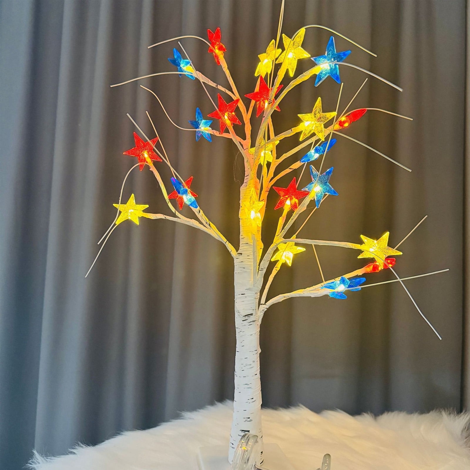 ICQOVD Independence Day Decor Light Red White Blue Star Tree Light ...