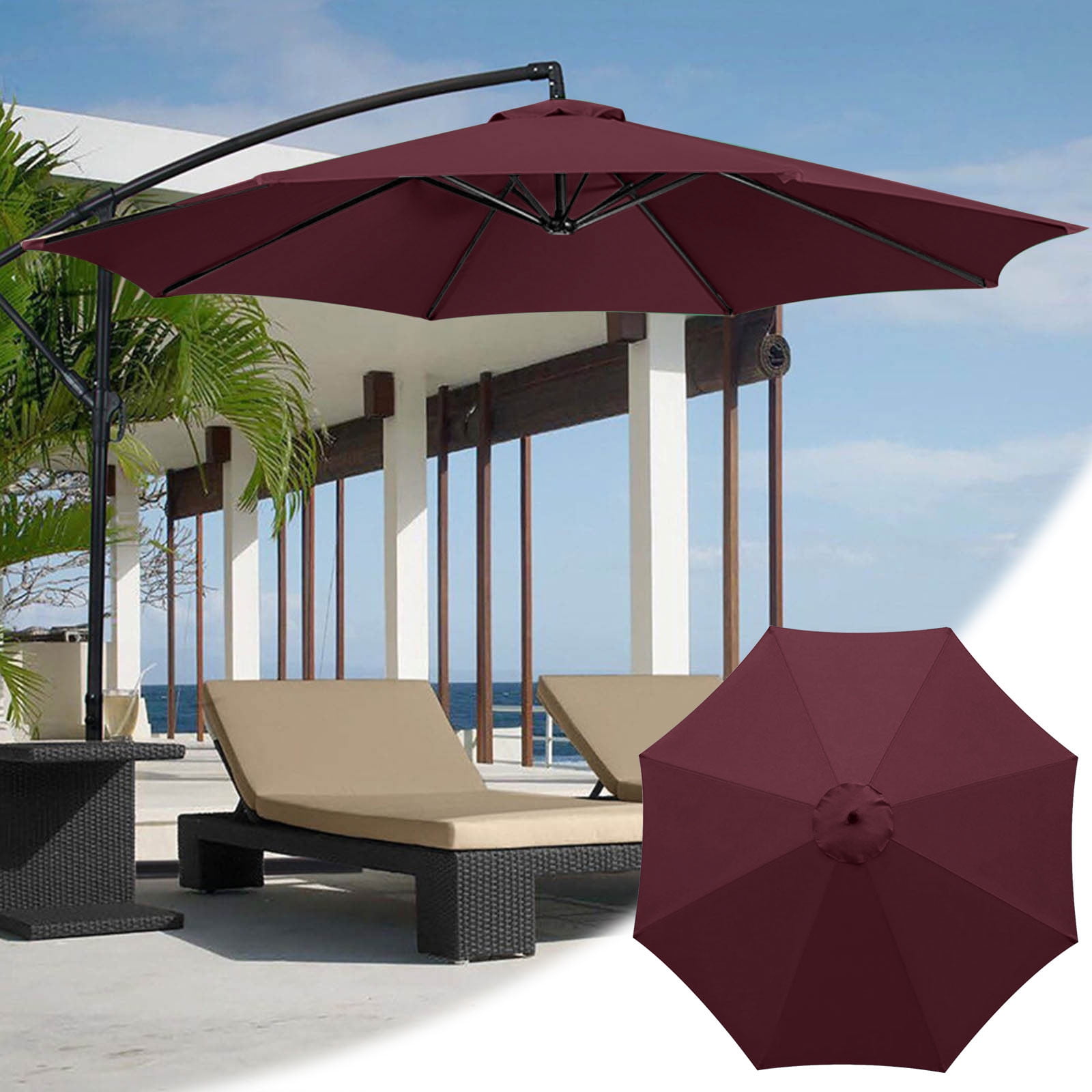 ICQOVD Outdoor Courtyard Umbrella Polyester Sunshade Umbrella Sunscreen ...