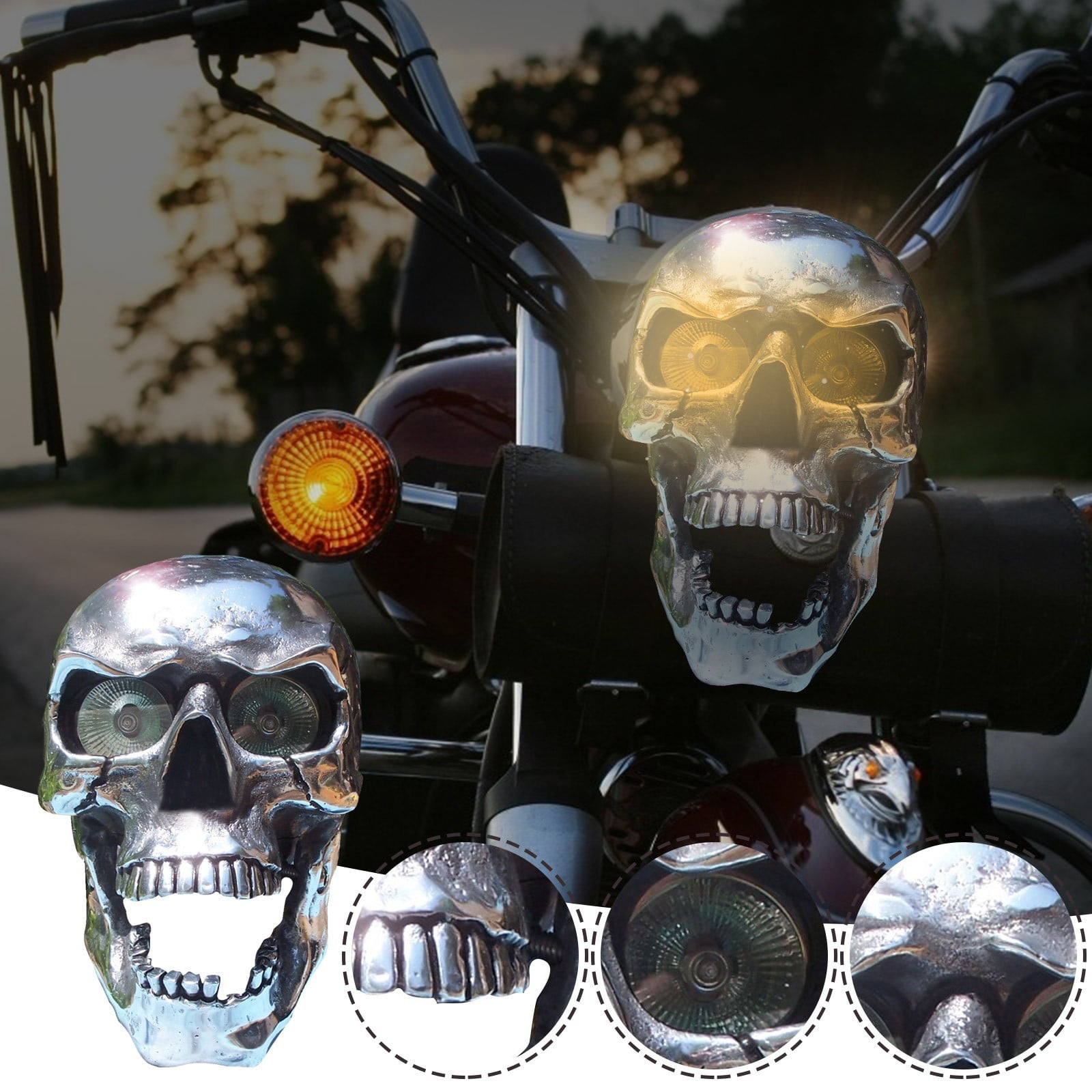 ICQOVD Skull Headlight for Motorcycle Creative Front Lighting Halloween ...