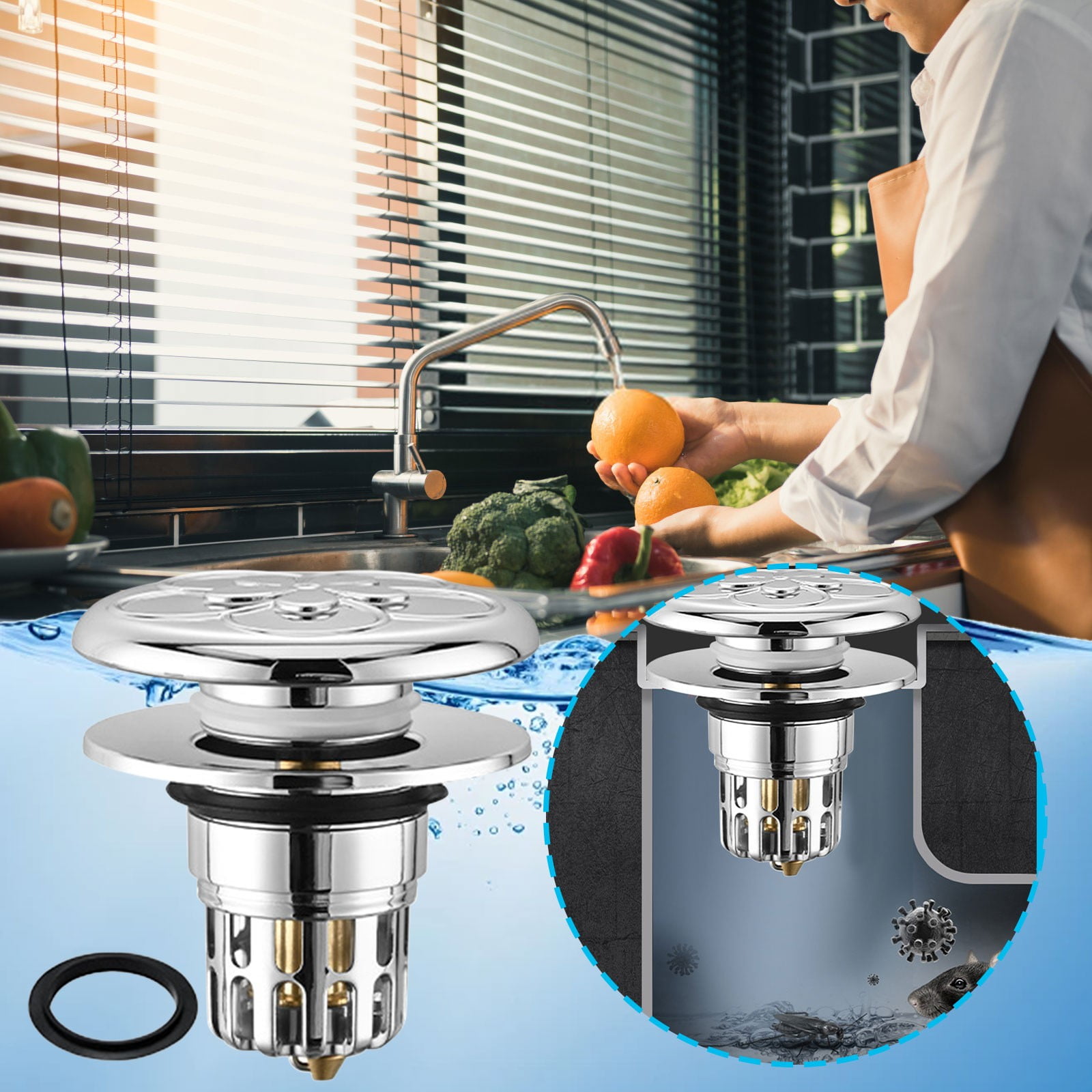 ICQOVD Universal Bathroom Sink Plug - Large, Rust-Proof, Odor-Proof ...