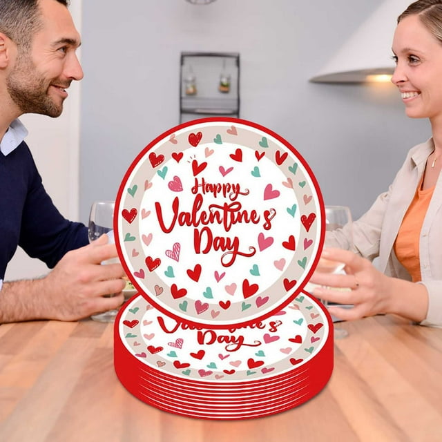 ICQOVD Valentine's Day theme Party Tableware Set Disposable Decorative ...