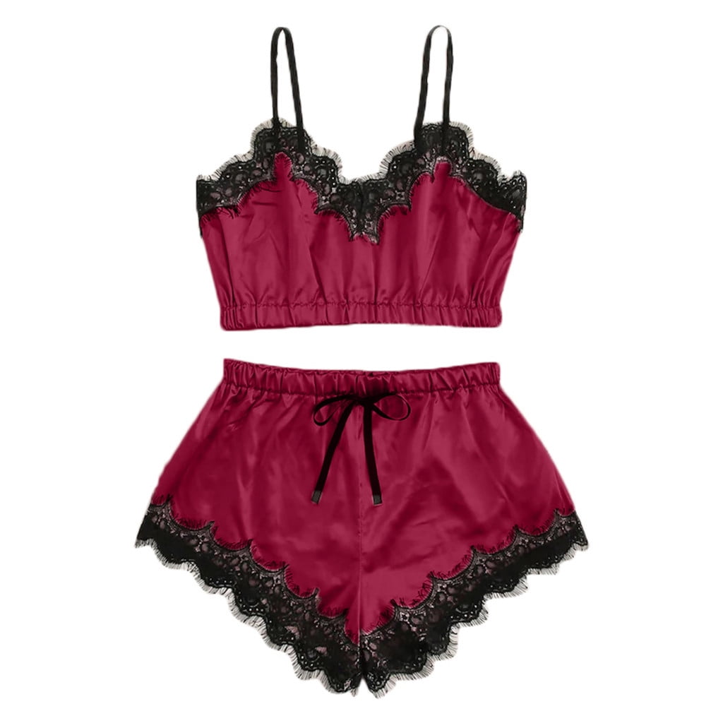 ICQOVD Women Sleepwear Sleeveless Strap Nightwear Lace Trim Satin Cami ...