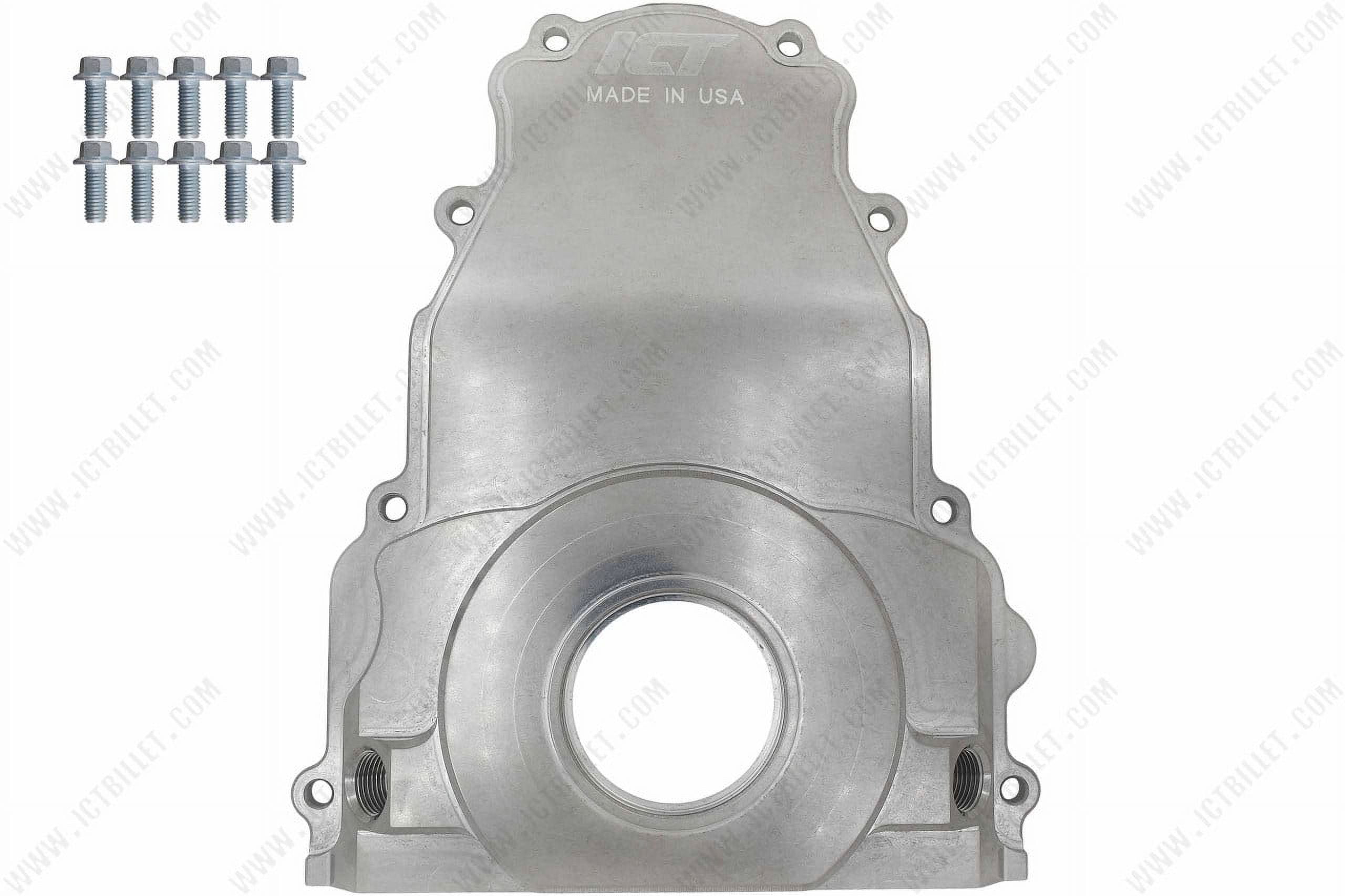ICT Billet Gen 3 LS Timing Cover with Dual 10an Oil Drains for Turbos ...