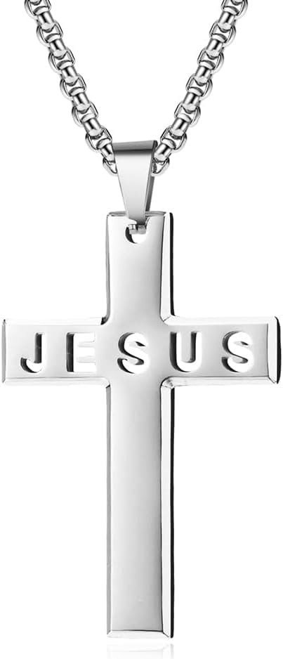 ICTPTOSL Men's Crucifix Necklace, 925 Sterling Silver Jesus Pendant, 24 ...