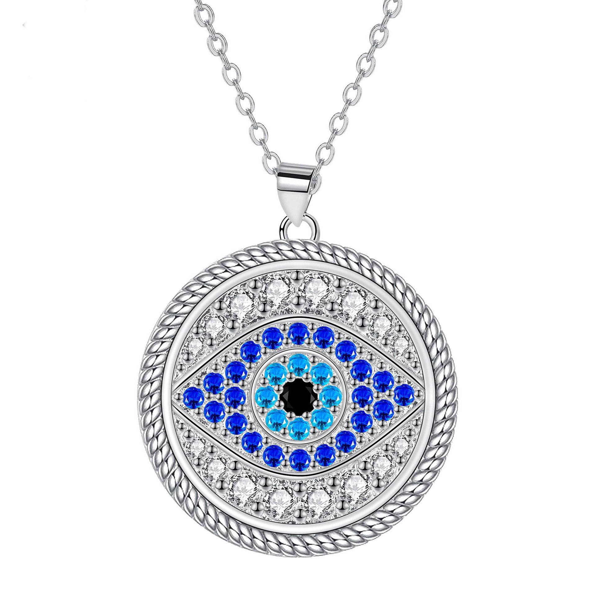 ICTPTOSL Evil Eye Pendant Necklace 925 Sterling Silver Greek Protection ...