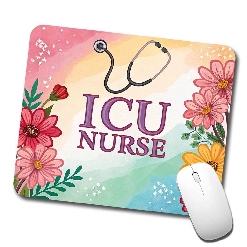 ICU Nurse Appreciation Stethoscope Flowers Floral Mouse Pad Low Profile ...
