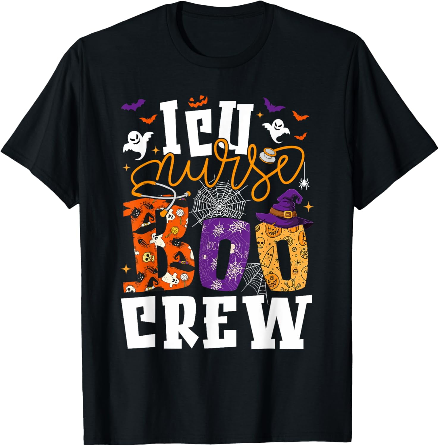 ICU Nurse Boo Crew Costume Spooky Nurse Ghost Halloween T-Shirt ...