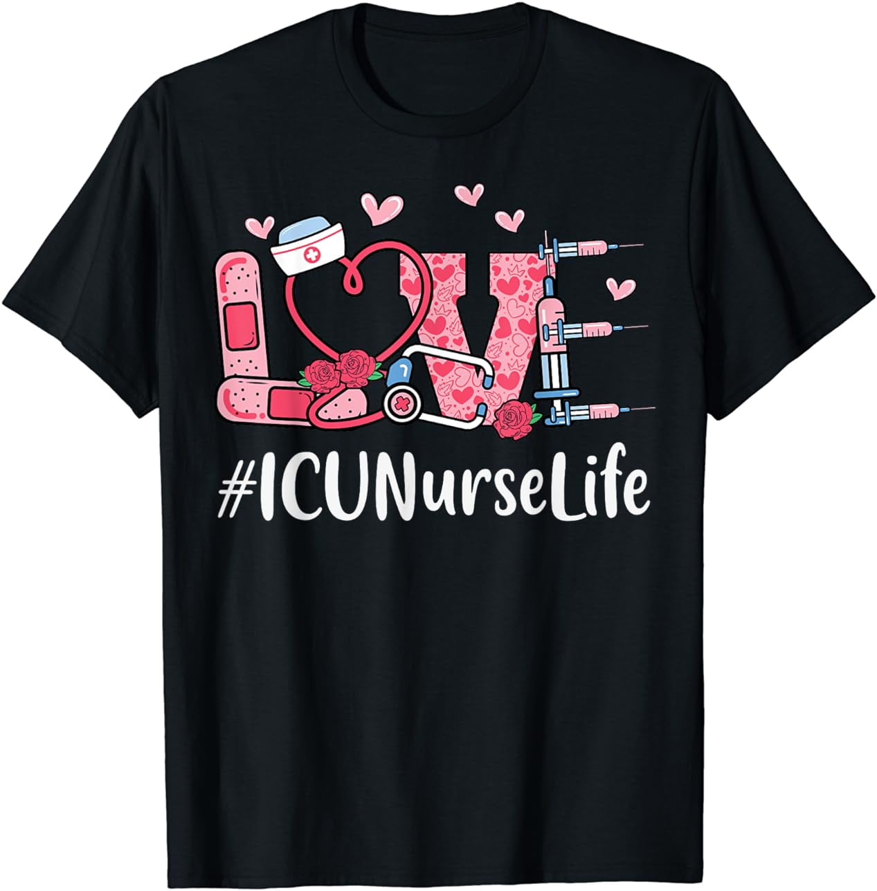 ICU Nurse Love Valentines Day Cute Women Heart Appreciation T-Shirt ...