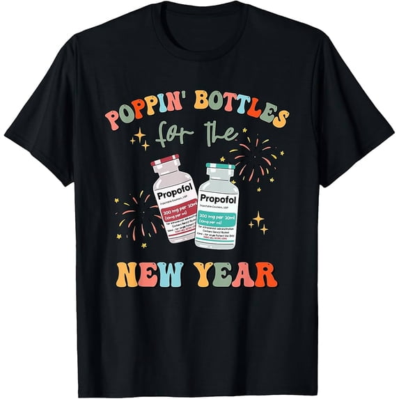 ICU Nurse New Year Eve Outfit T-Shirt - Poppin Bottles ER RN CNA Design ...