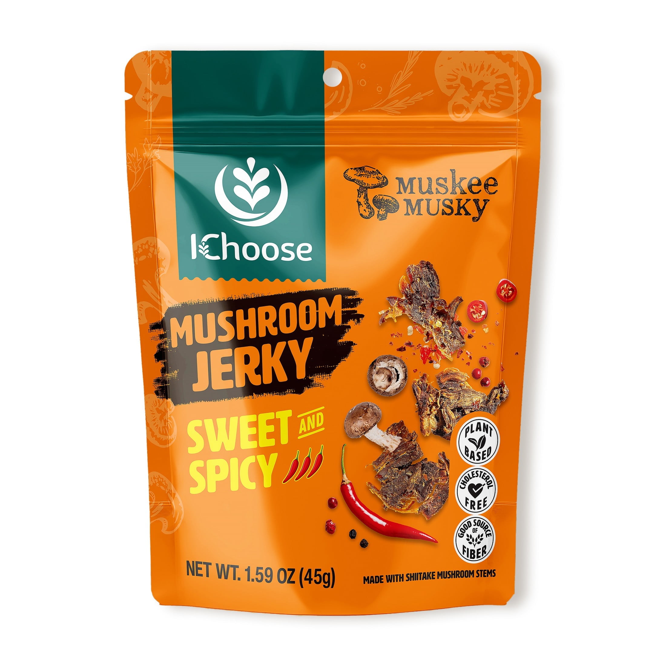 IChoose's Muskee Musky Mushroom Jerky, Sweet and Spicy, Vegan, High ...