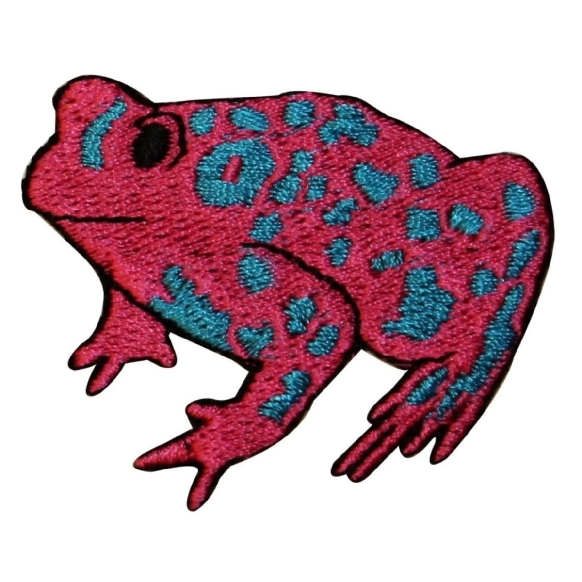 ID 0010 Hot Pink Frog Blue Spots Sitting Embroidered Iron On Applique ...
