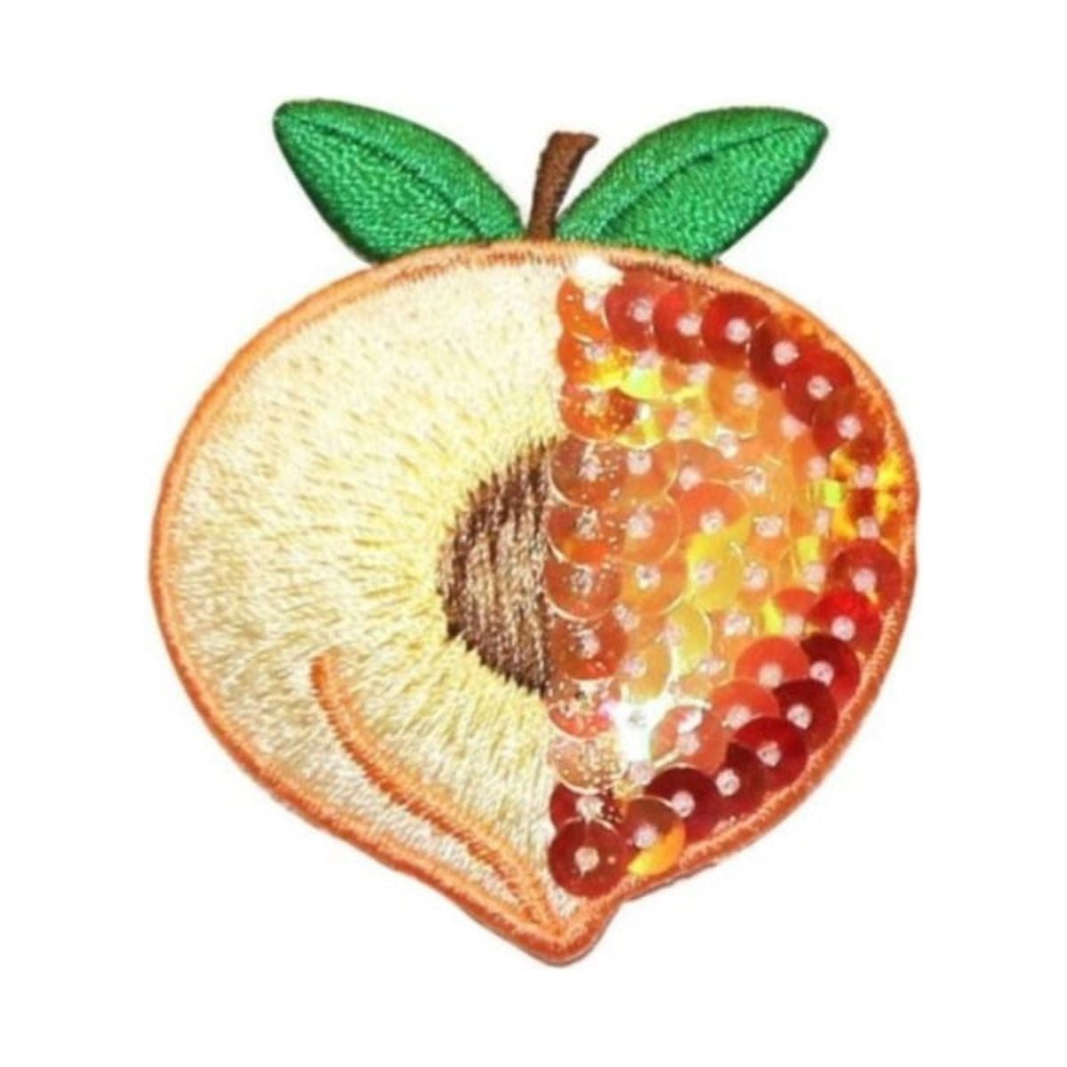 ID 1222A Peach With Sequin Patches Summer Fruit Embroidered Iron On ...