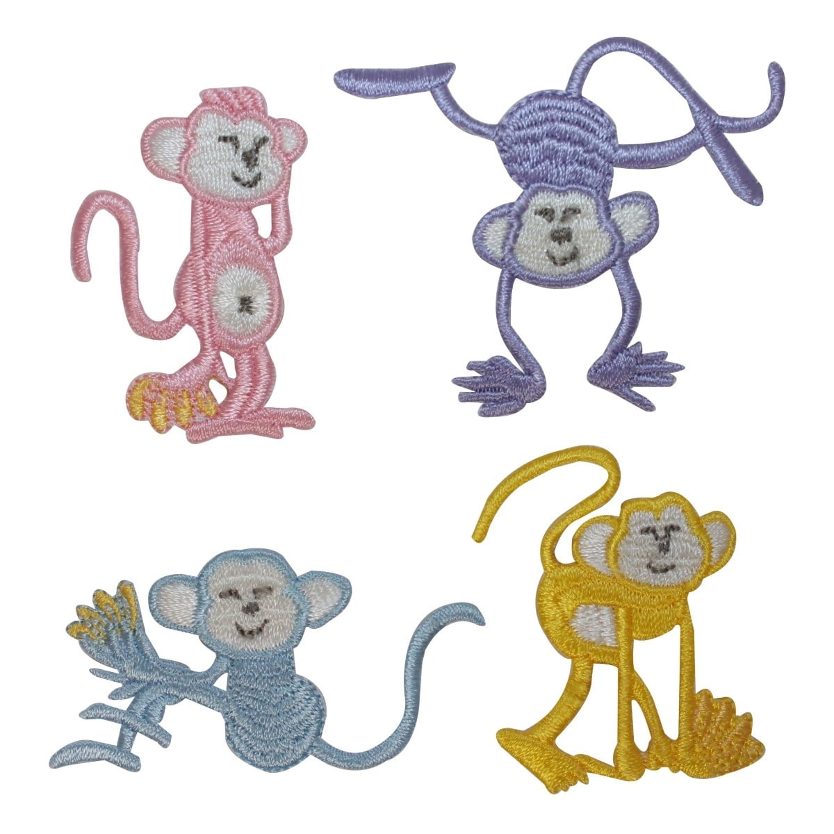 ID 1644ABCD Set of 4 Assorted Smiling Monkey Patches Embroidered Iron ...