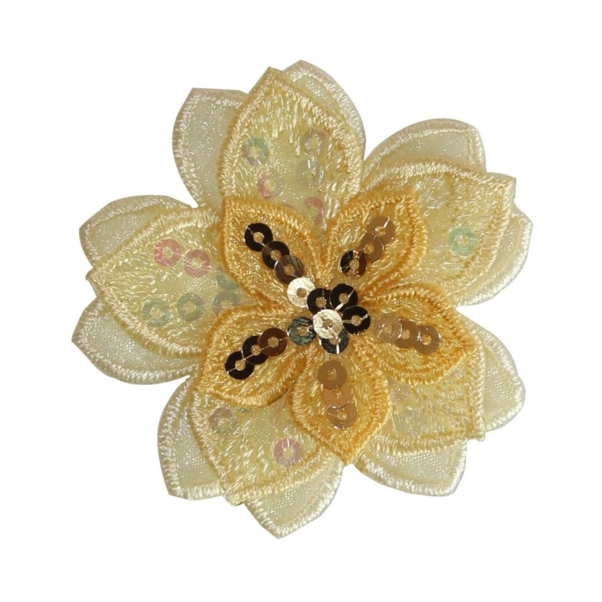 ID 6144 Sequin Yellow Flower Patch 3D Layered Bloom Embroidered Iron On ...
