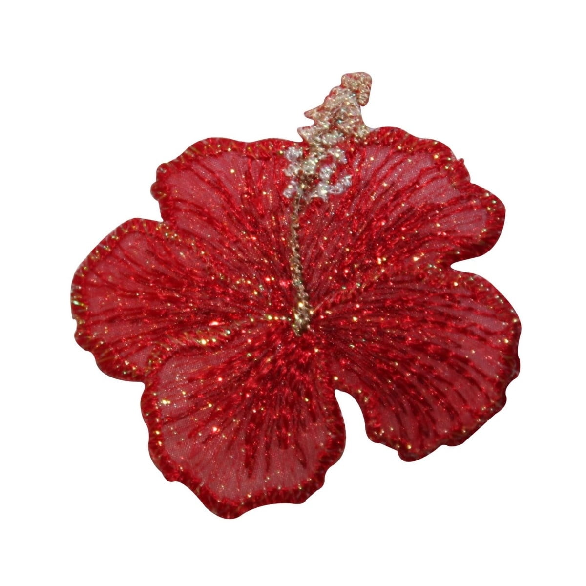 ID 6719 Shiny Red Hibiscus Flower Patch Tropical Embroidered Iron On ...