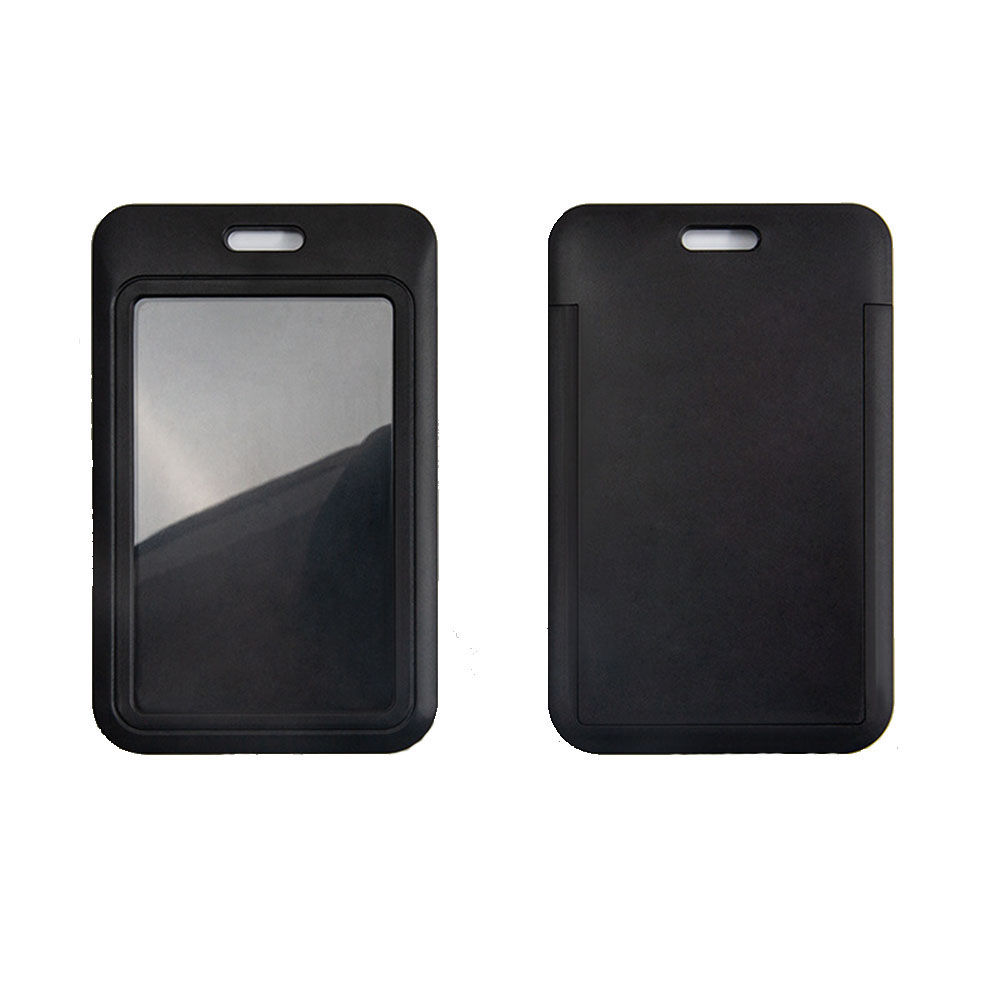 ID Badge Holder with Double-Sided Windows Vertical Hard Plastic Case Black Card Protector Pouch ...