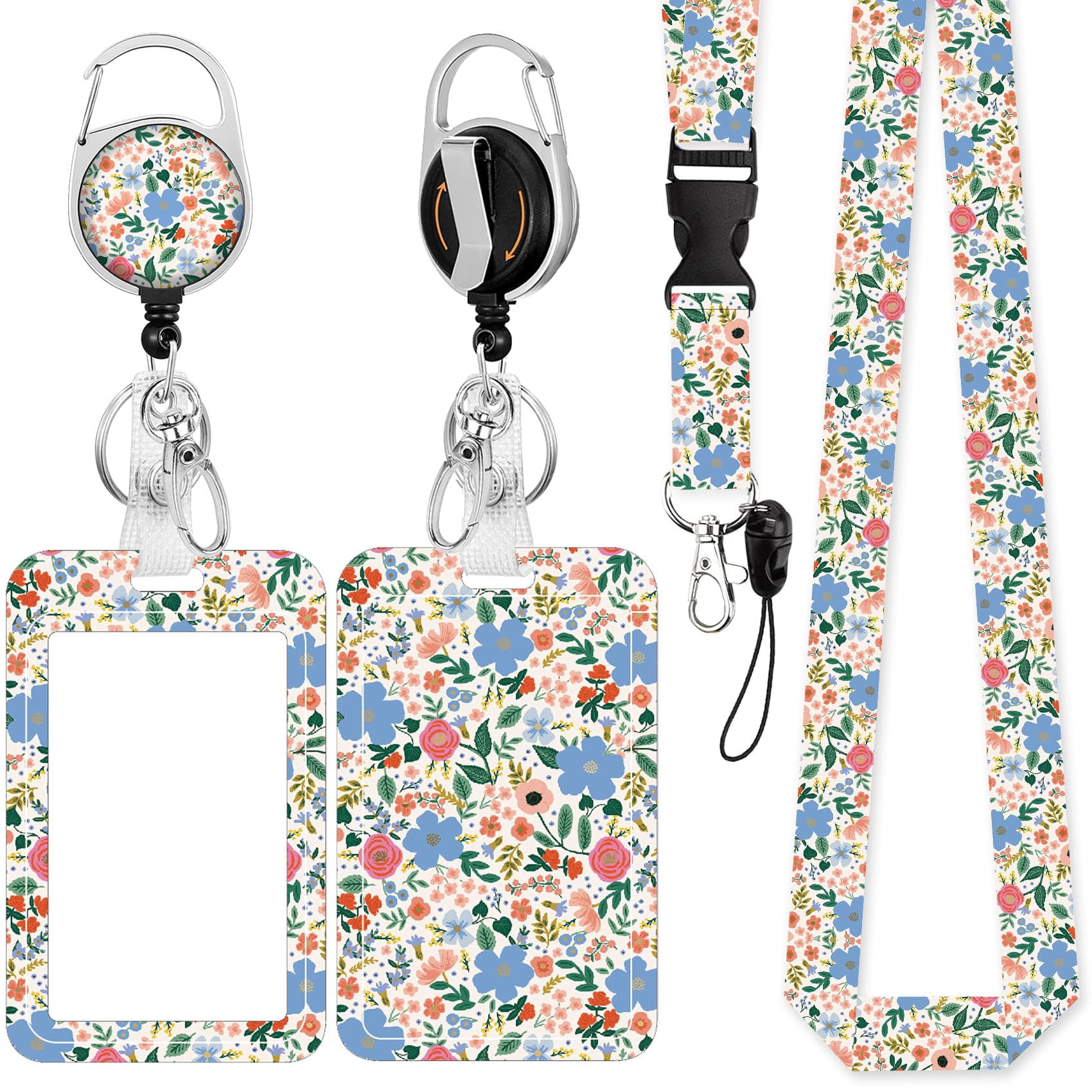 ID Badge Holder with Lanyard, Retractable Badge Reel with Swivel Belt ...