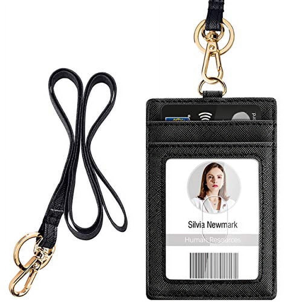 ID Badge Holder with Lanyard, Vertical PU Leather ID Badge Card Holder ...