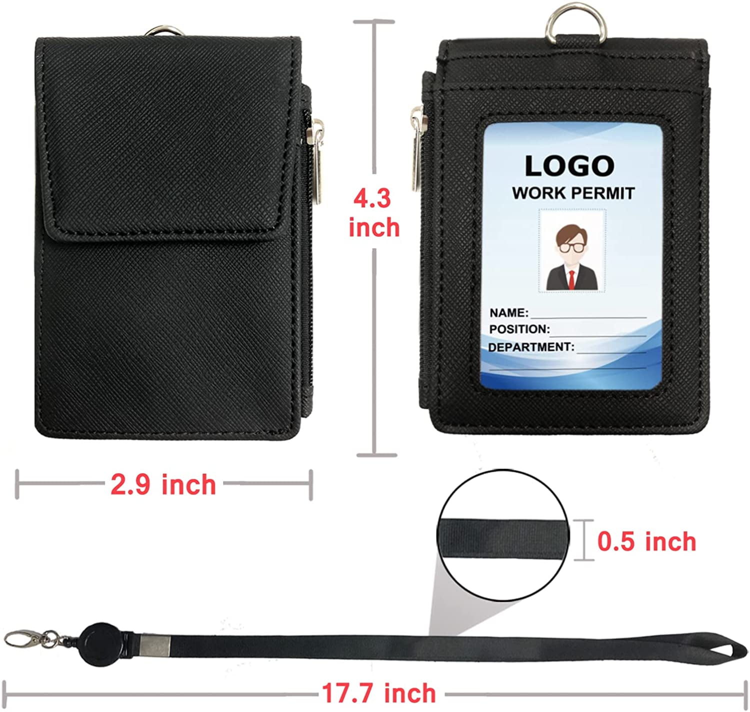 ID Badge Holder with Retractable Lanyard,Premium Leather Name Badge ...