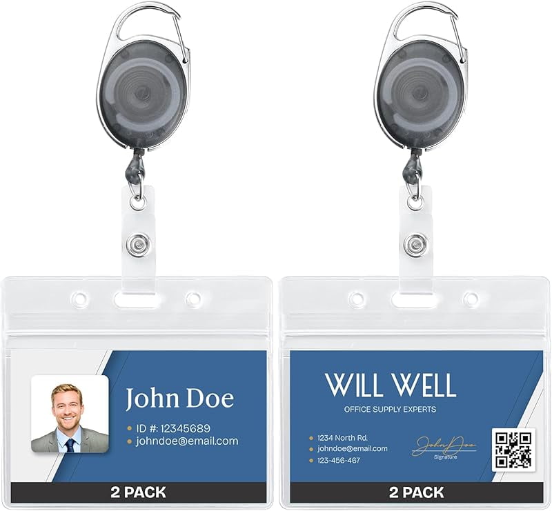 ID Badge Holders with Clip and Keyring - Vertical Clear Plastic 2.52" x ...