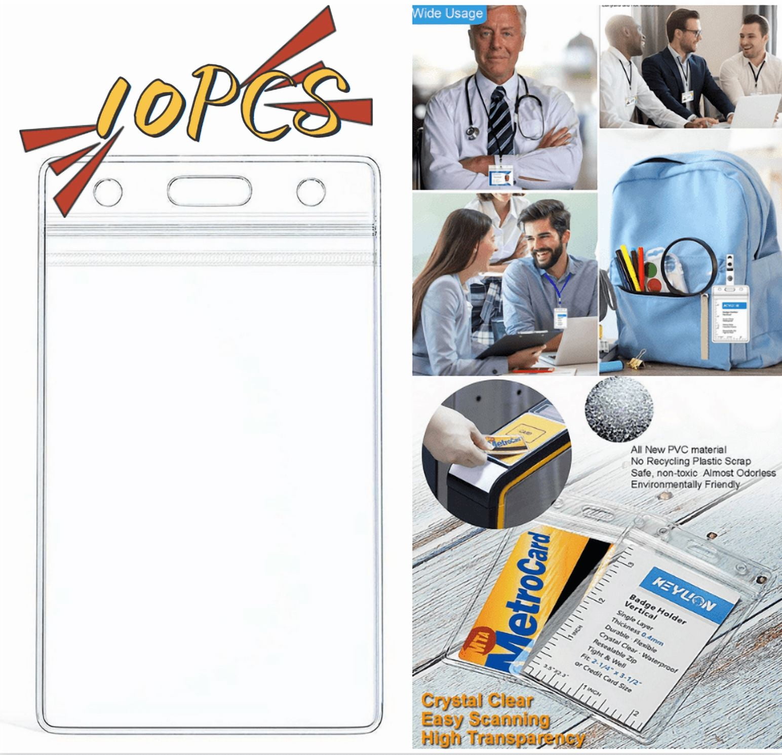 ID Badge Holders Sealable Waterproof Clear Plastic Holder, Fits RFID ...