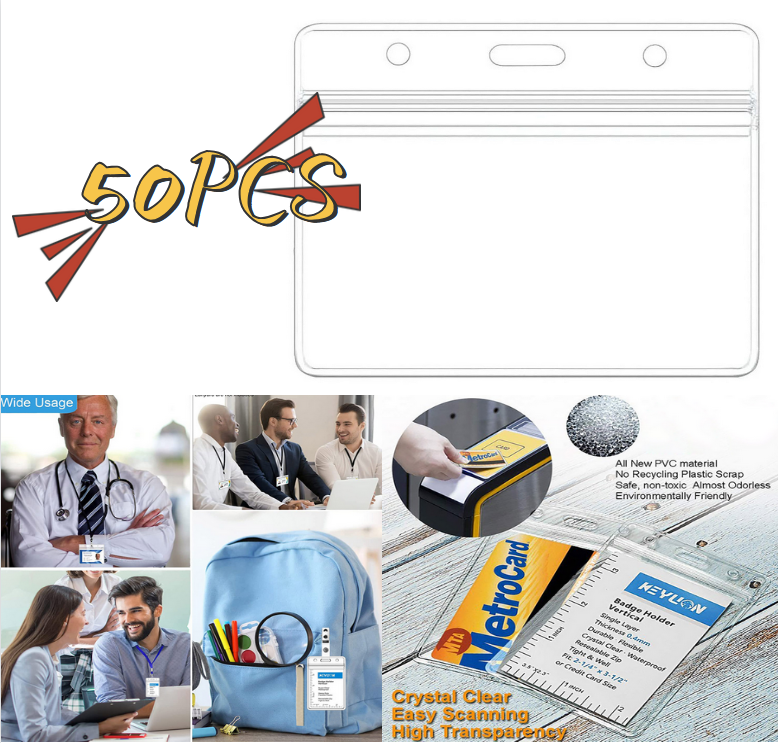 ID Badge Holders Sealable Waterproof Clear Plastic Holder, Fits RFID ...