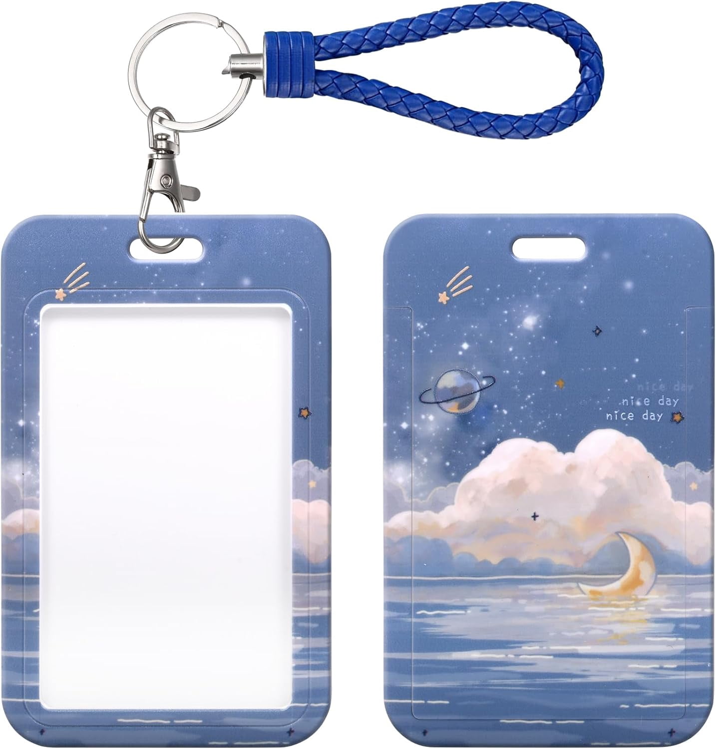 ID Card Badge Holder Key Chain with Metal Keyring, Plastic Slide Open ...