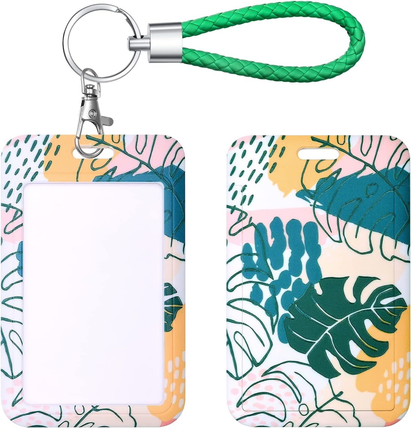 ID Card Badge Holder Key Chain with Metal Keyring, Plastic Slide Open ...