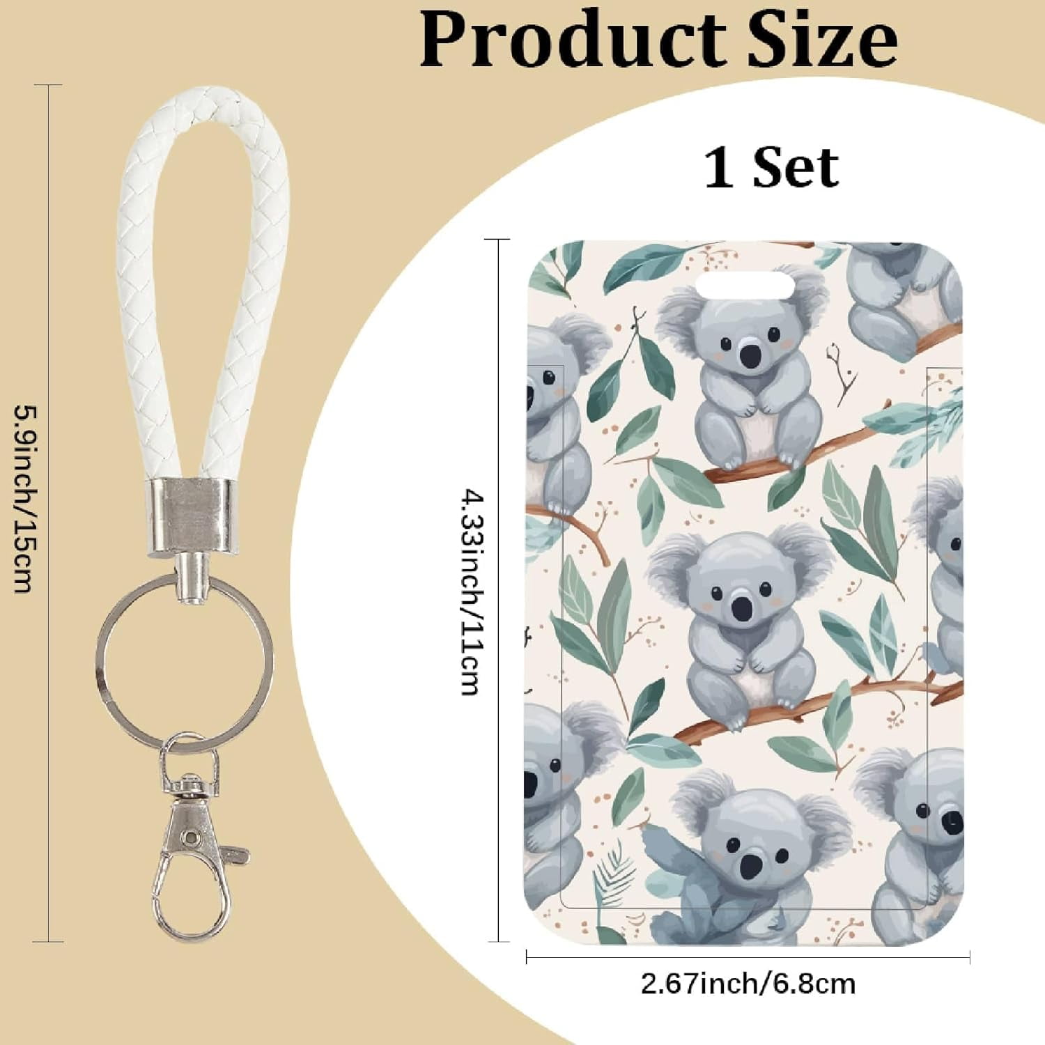 ID Card Badge Holder Koala Animal with Detachable PU Leather Lanyard ...