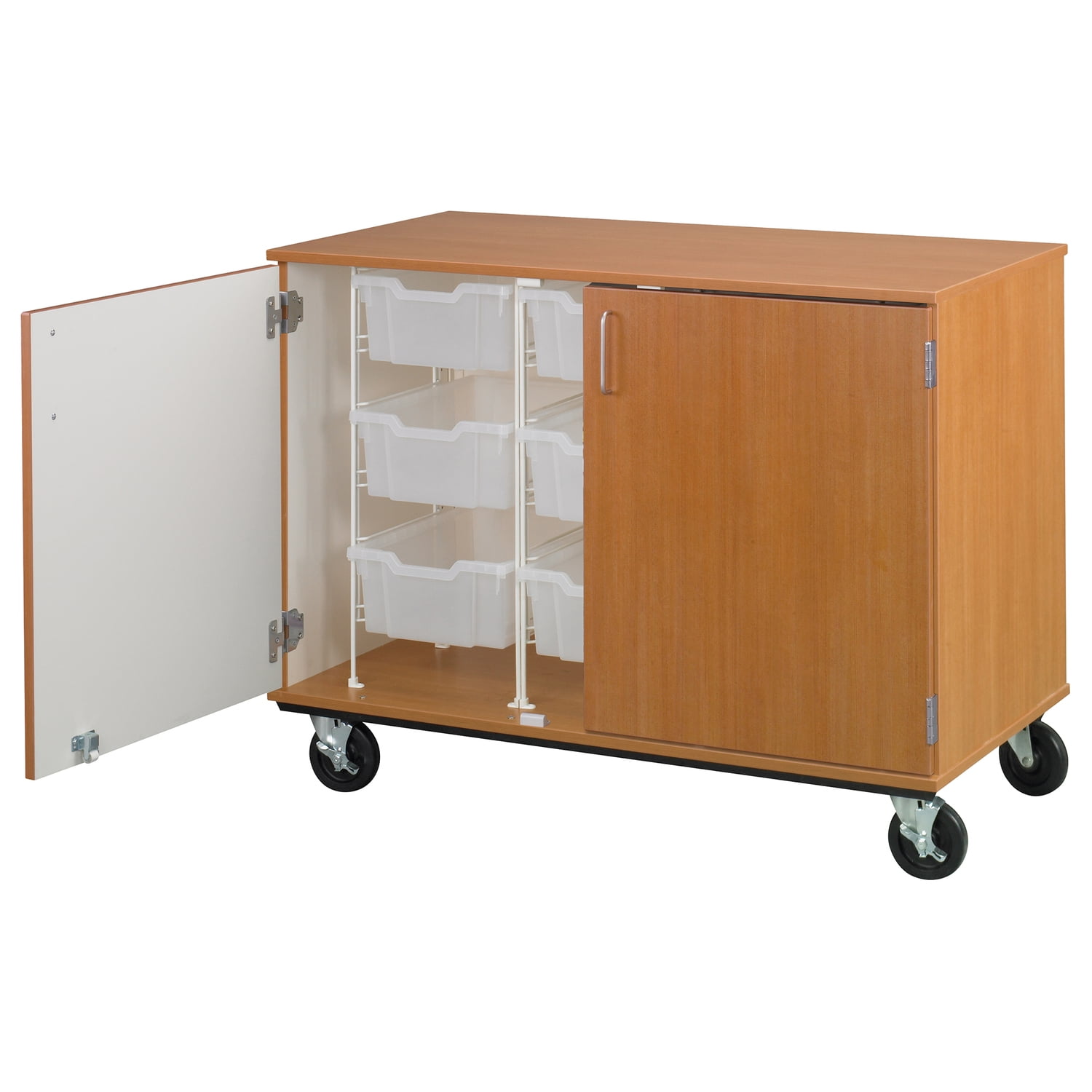 ID Systems Tall Mobile Tote Storage with Locking Doors and (18) 6" Bins ...