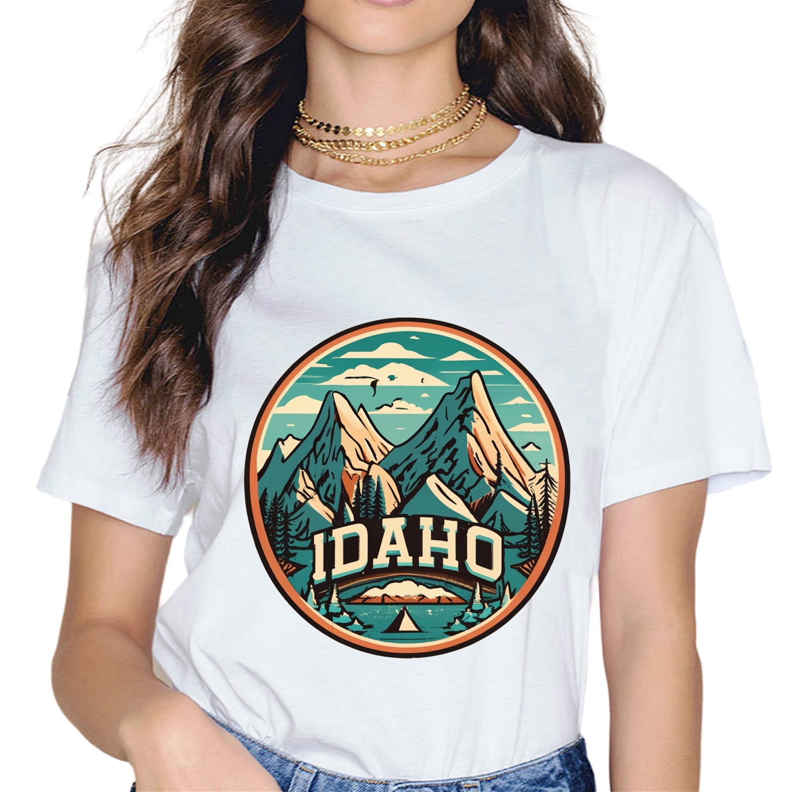 IDAHO Nature Mountain Printed Casual white T-Shirt for Men and Women ...