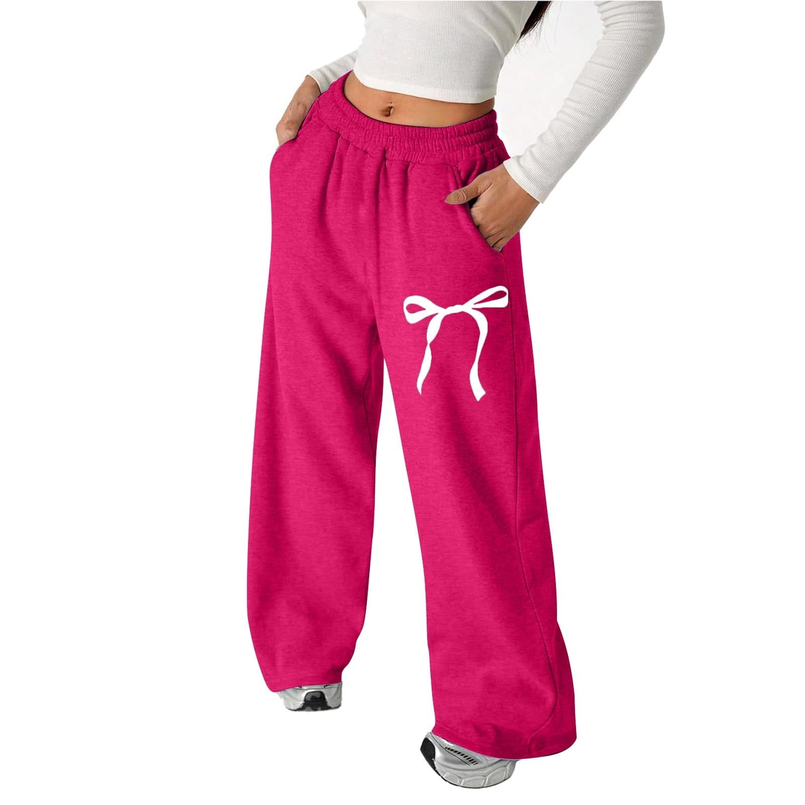 IDALL Baggy Sweatpants with Bows Cute Wide Straight Leg Sweat Pants Y2k ...