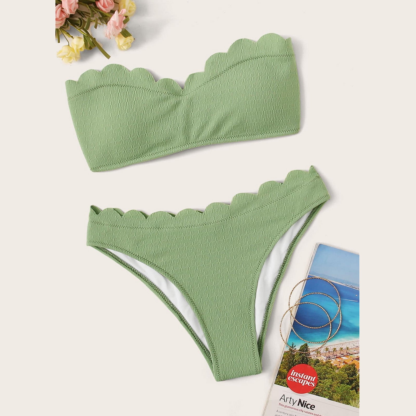 Idall Bikini Sets Bathing Suit Bandeau Bikini Swimsuit Print Beach Two
