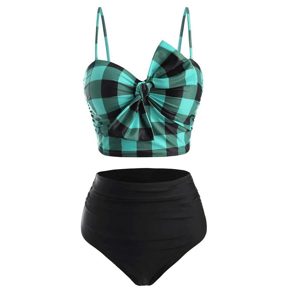 IDALL Bikini Sets Bathing Suit Push-Up Padded Bikin Set Plaid Bowknot ...