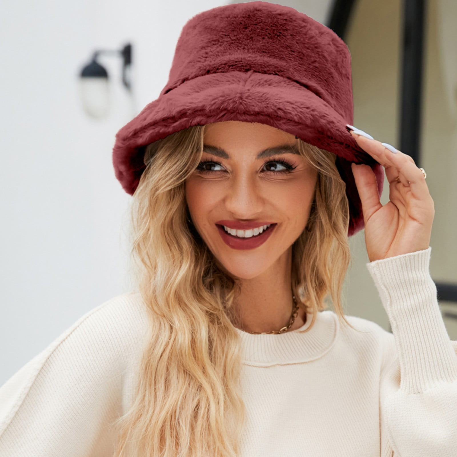 IDALL Bucket Hat,Hats for Women Fuzzy Bucket Hat For Women Faux ...