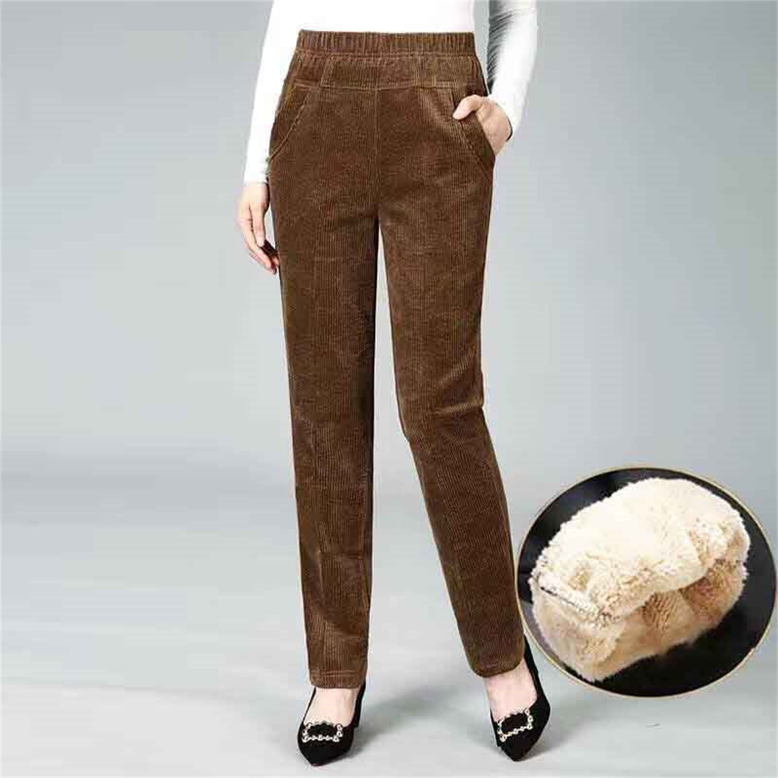 IDALL Corduroy Pants Women Snow Pants Fleece Lined Leggings Women High ...